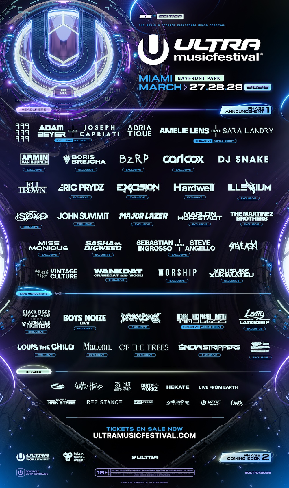 Ultra Music Festival 2026 Phase 1 Lineup Announced — DJ LIFE Magazine